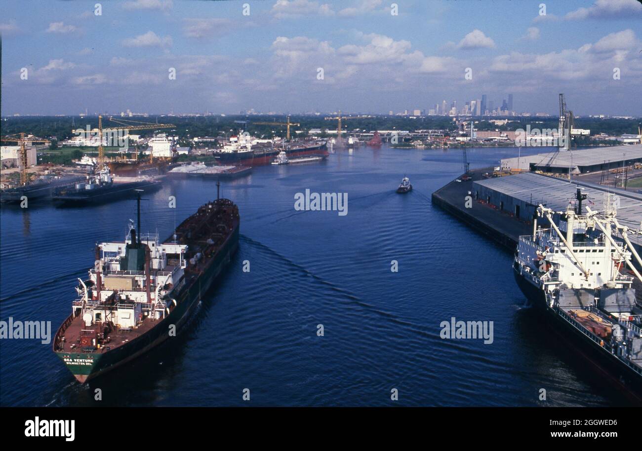 Houston Texas USA, circa 1993: Houston ship channel and Port of Houston ...