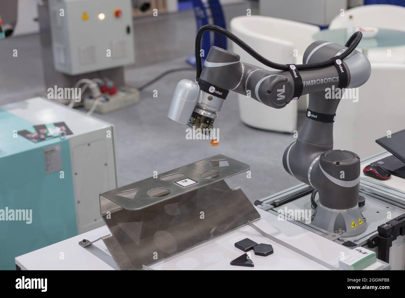 Poznan, Poland 06 Aug 2021: ITM Industry Europe, high-tech EXPO. Robot ...