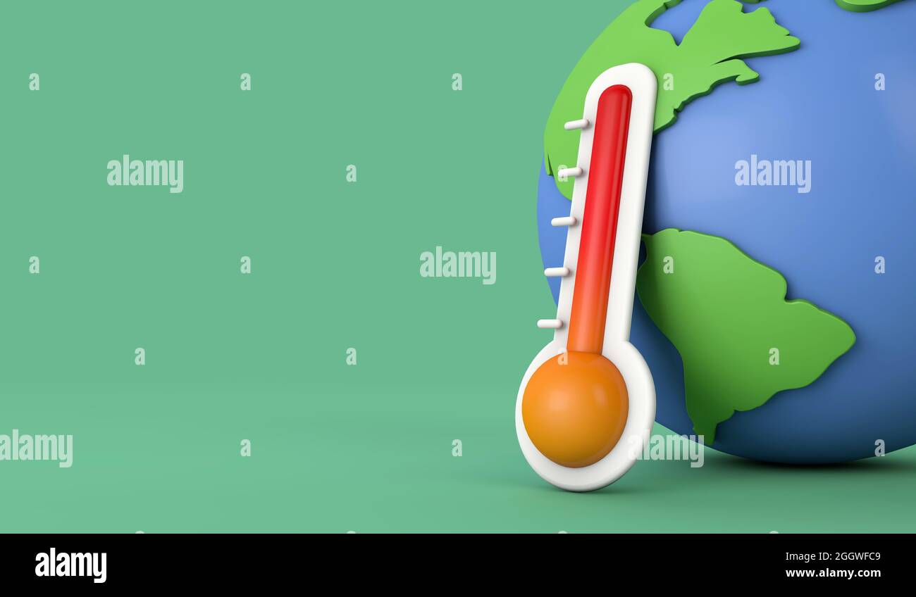 Rising global temperatures. Earth model with a thermometer. 3D Render ...