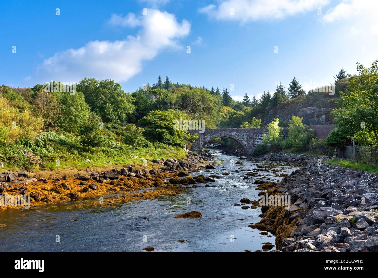 LOCHINVER SUTHERLAND SCOTLAND BRIDGE OVER THE RIVER INVER AT THE START ...