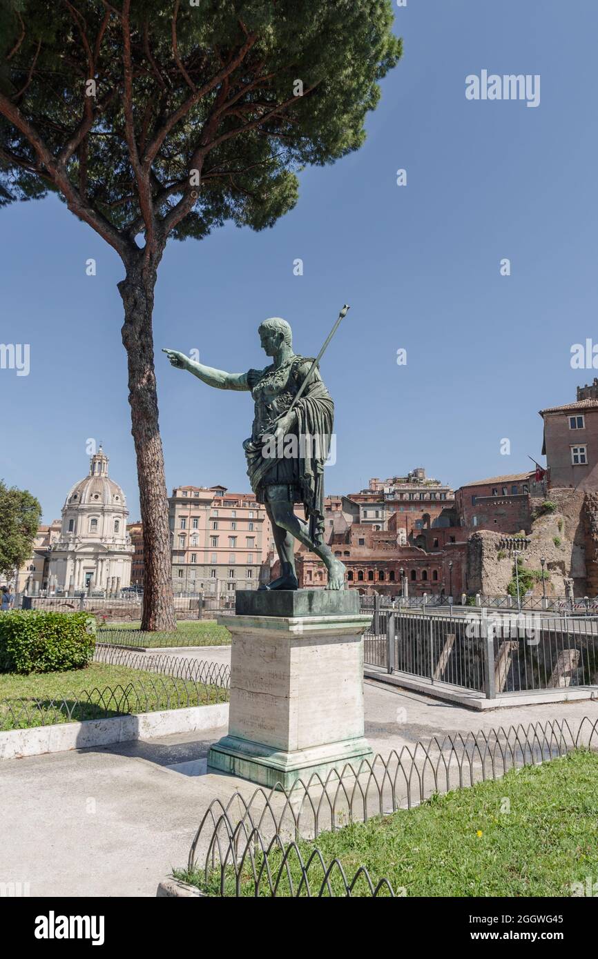 Bronze statue of Roman Emperor of Augustus Caesar in the Forum area ...