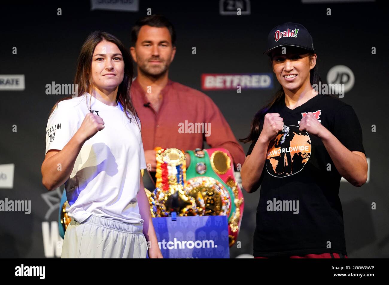 Katie Taylor (left) and Jennifer Han during the weigh-in at the New ...