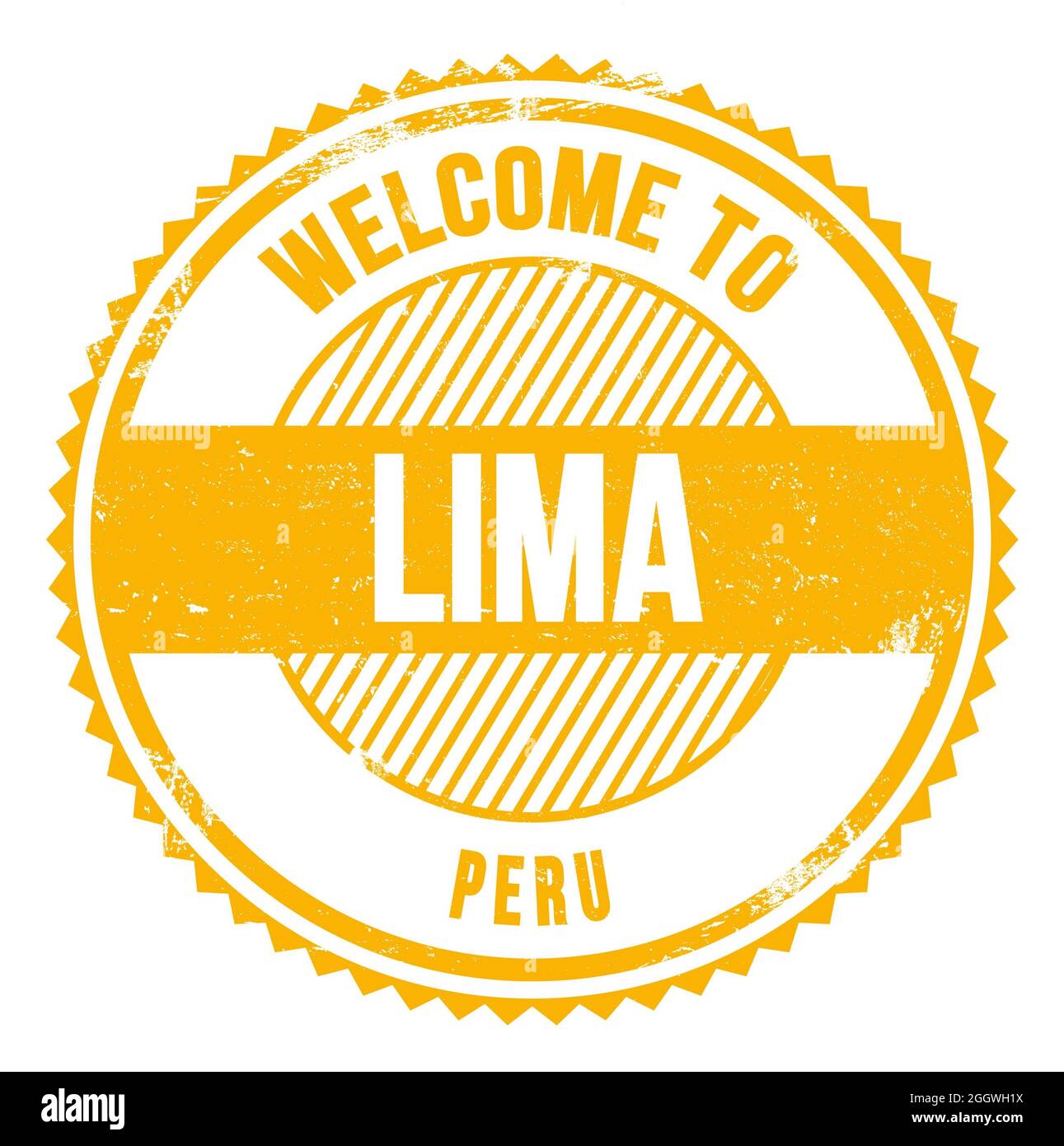 WELCOME TO LIMA - PERU, words written on yellow zig zag stamp Stock ...