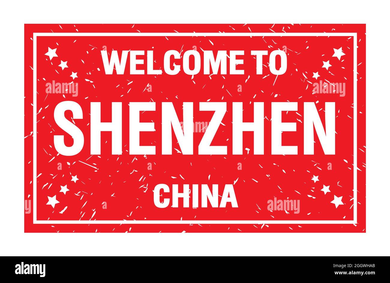 WELCOME TO SHENZHEN - CHINA, words written on red rectangle flag stamp ...