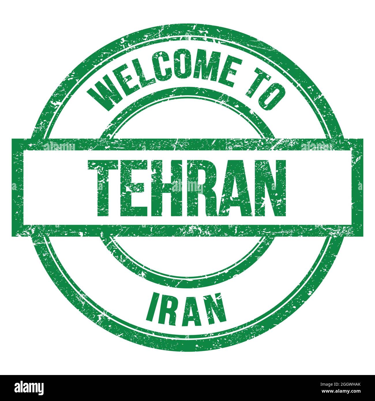 WELCOME TO TEHRAN - IRAN, words written on green round simple stamp ...