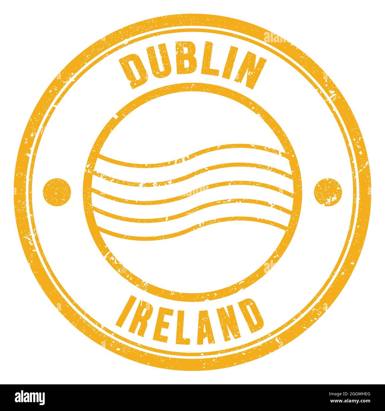 DUBLIN - IRELAND, words written on yellow round postal stamp Stock ...