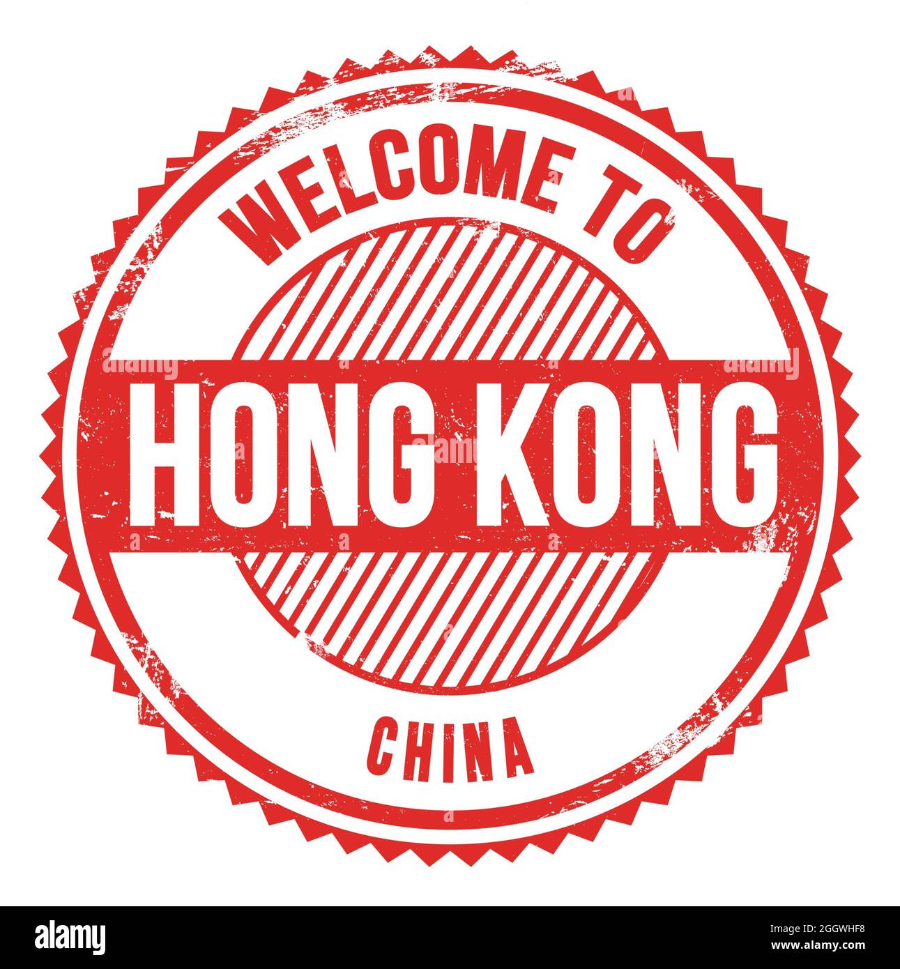 WELCOME TO HONG KONG - CHINA, words written on red zig zag stamp Stock ...