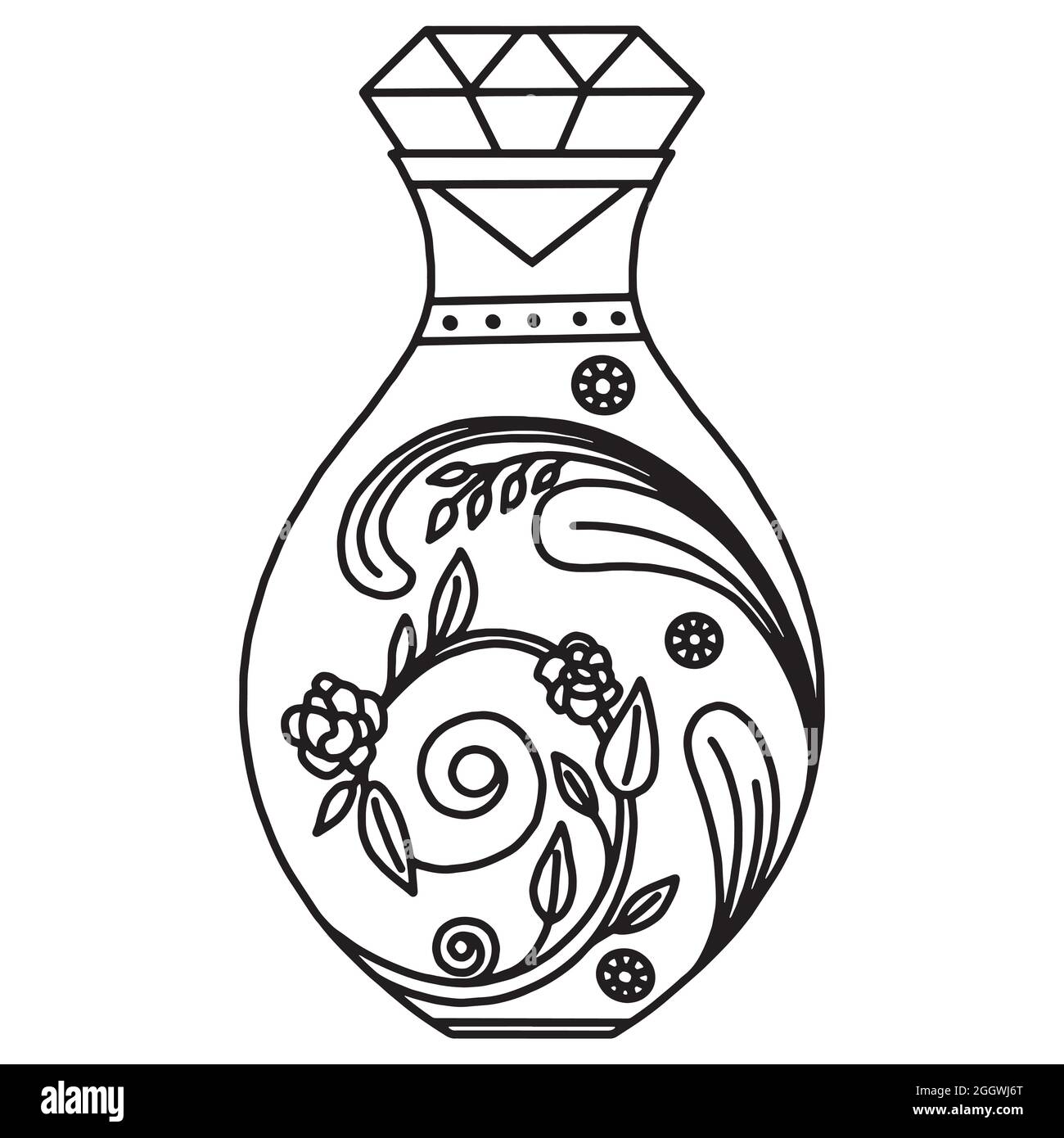 Vector hand drawn flask with magic potion outline doodle icon. Flask ...