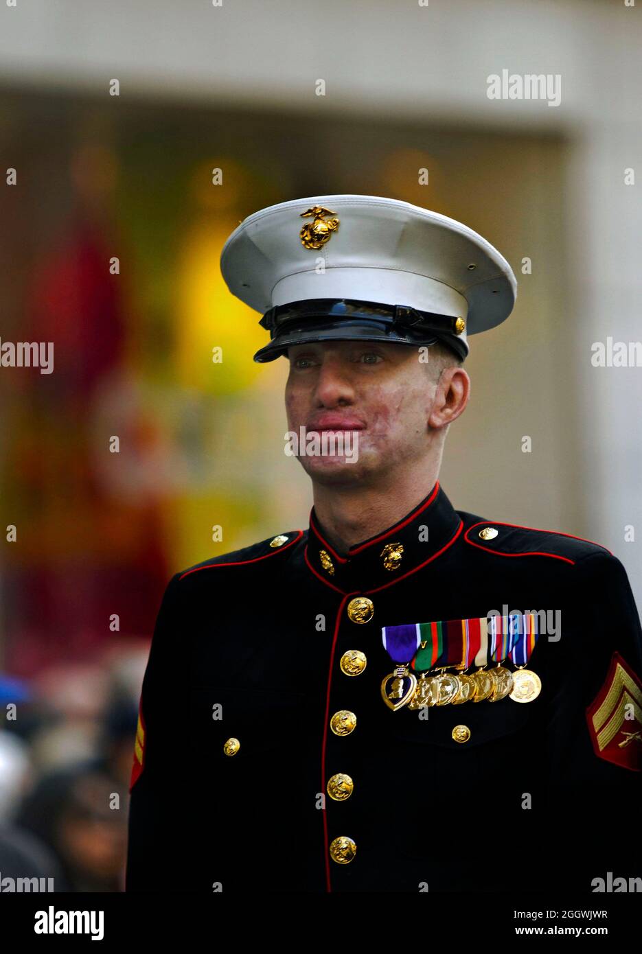 Marine veteran Cpl. Aaron Mankin, participates in the New York Veterans ...