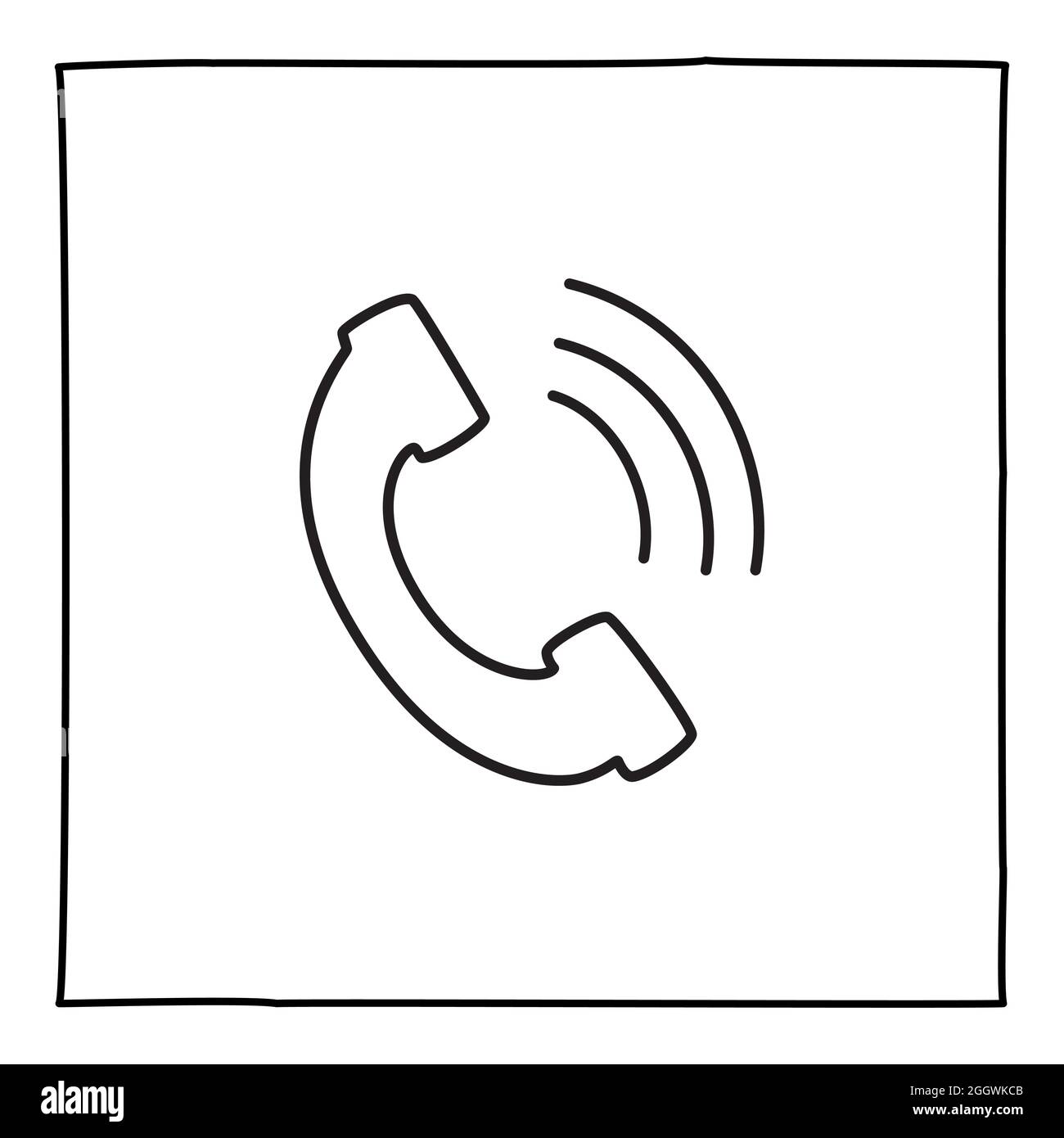 Doodle telephone call icon or logo, hand drawn with thin black line ...