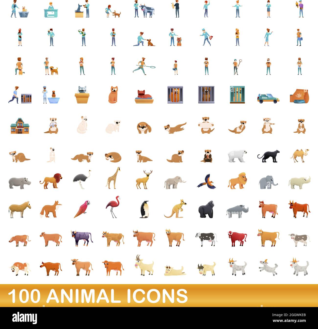 100 animal icons set. Cartoon illustration of 100 animal icons vector ...