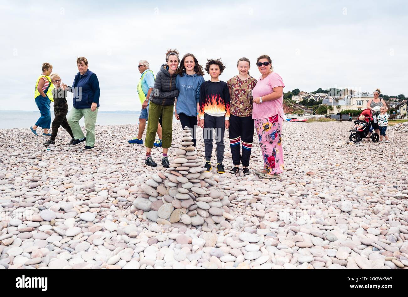 The Budleigh Lions Pebble Tower Building Competition Stock Photo - Alamy