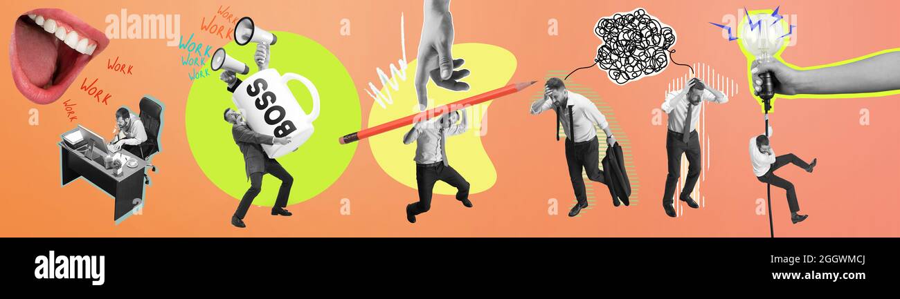 Contemporary art collage. Composition with angry abstract boss mouth ...