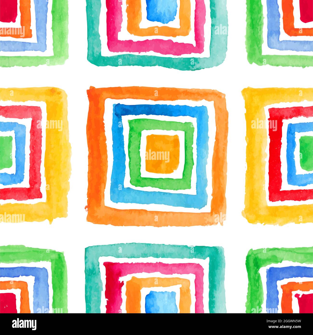 Set of beautiful watercolor colored striped squares. hand-drawn ...