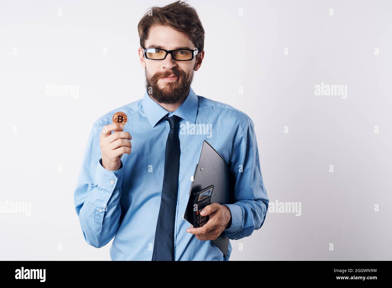 Business man emotions calculator finance economy Stock Photo - Alamy