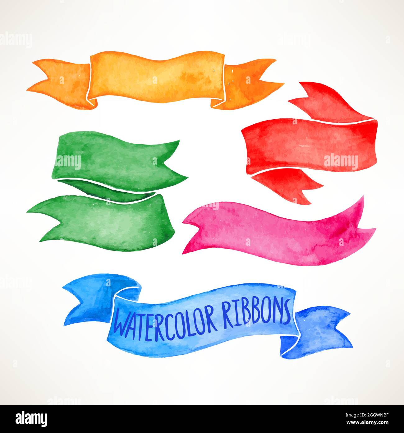 set with beautiful colorful watercolor ribbon banners. hand-drawn ...