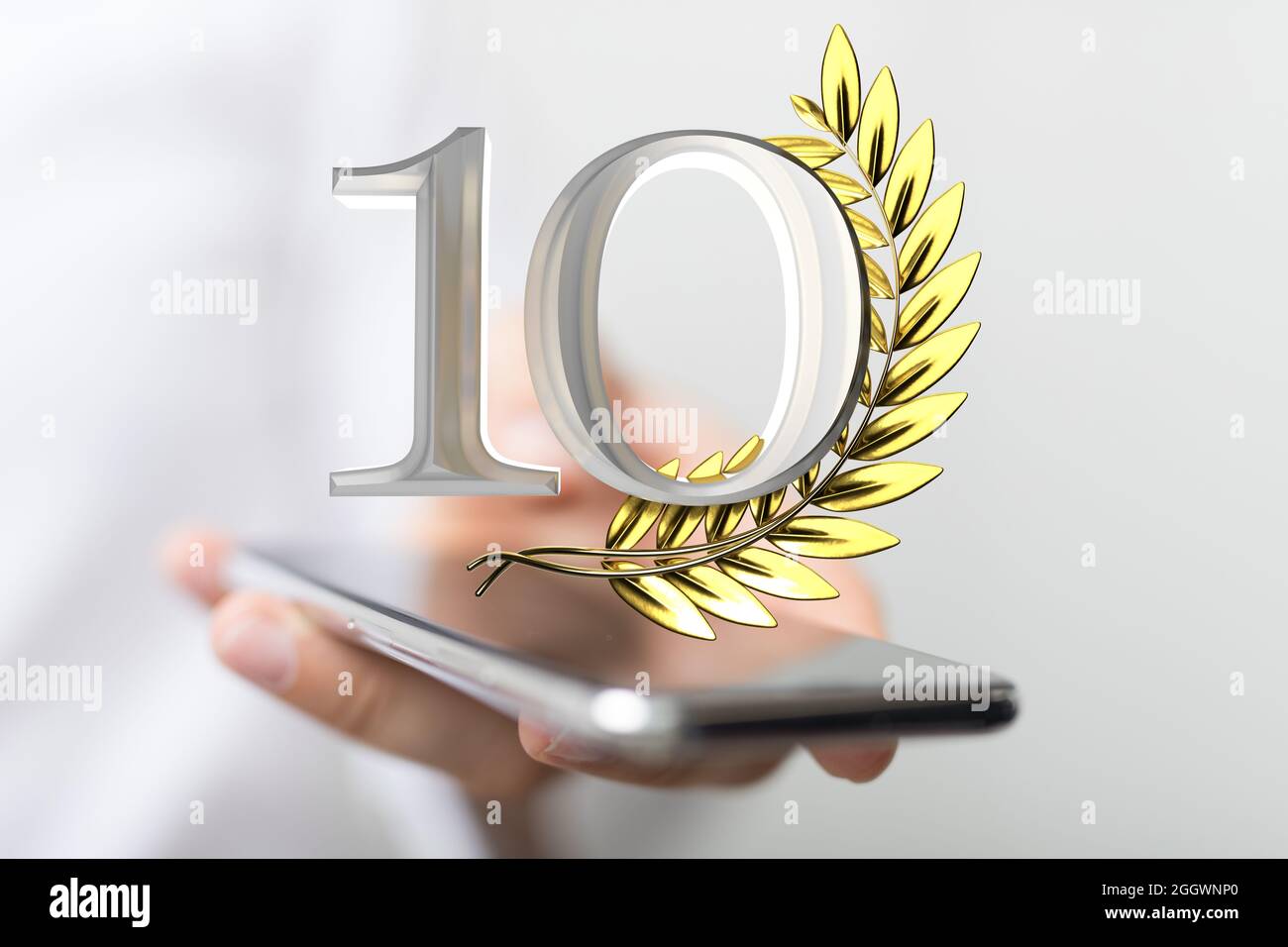 Person presenting a 3D render of ten-years anniversary symbol Stock ...