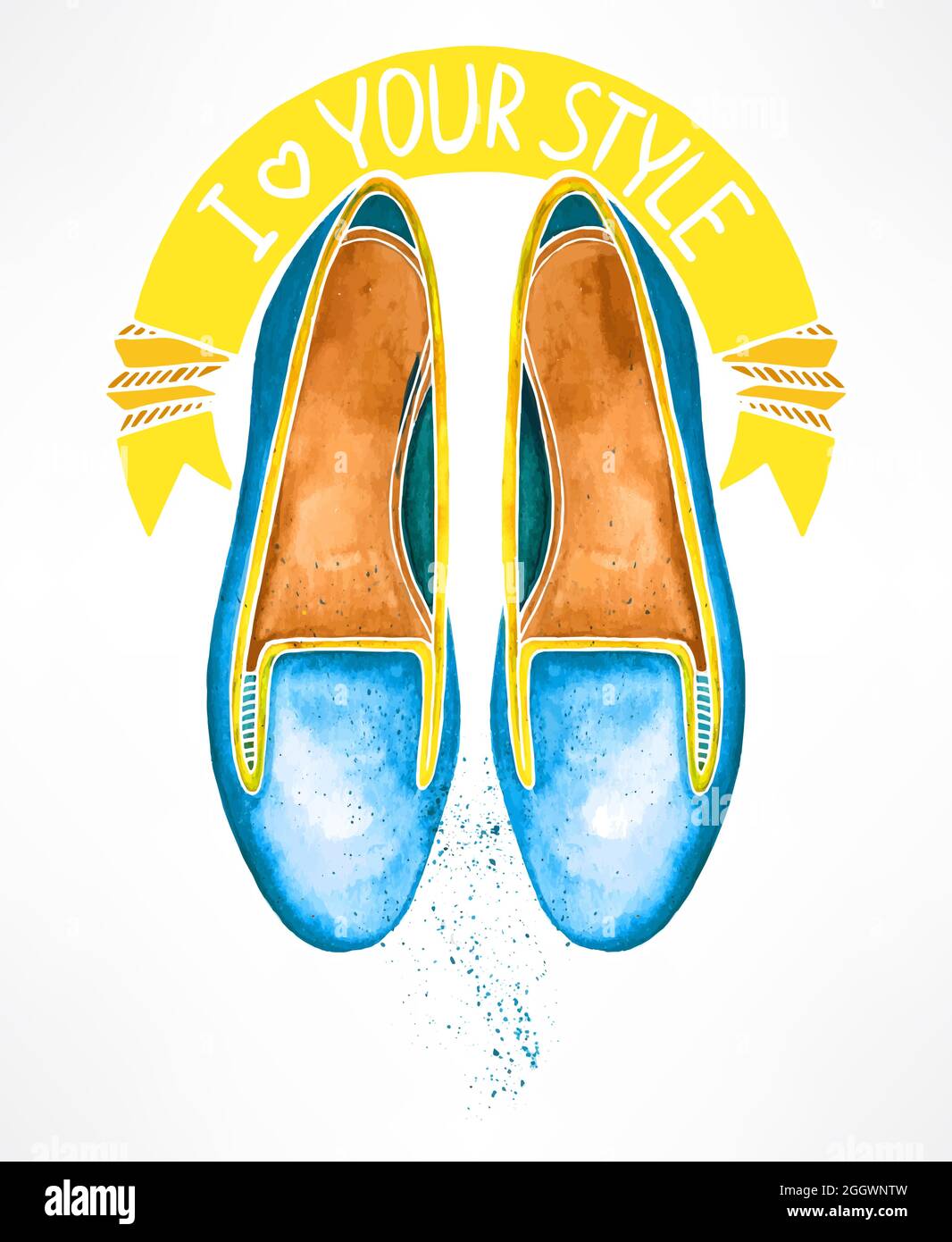beautiful blue watercolor shoes. hand-drawn illustration Stock Vector ...