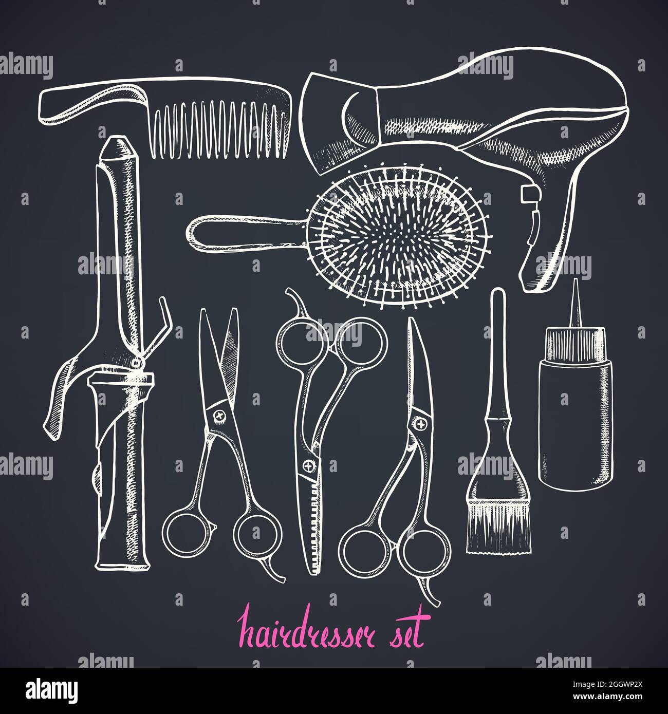 Set with accessories hairdressing. hand-drawn illustration Stock Vector ...