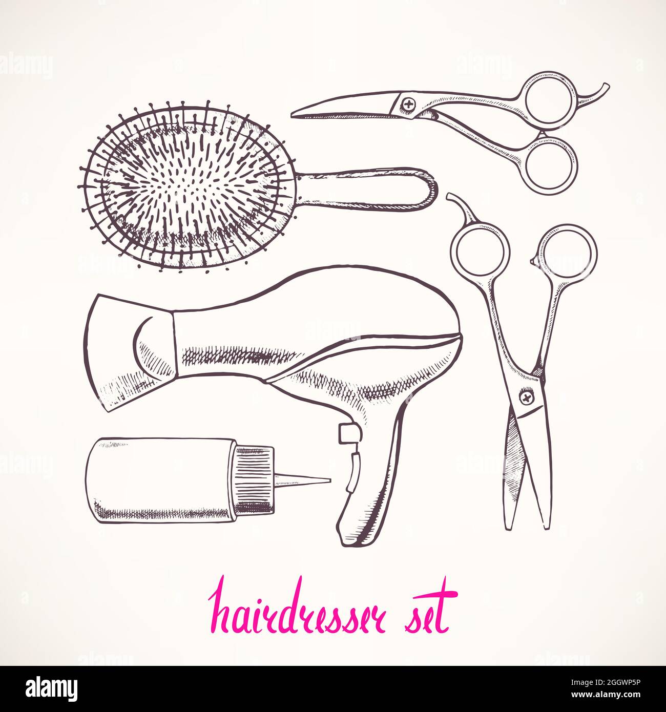 Set with accessories hairdressing. hand-drawn illustration - 2 Stock ...