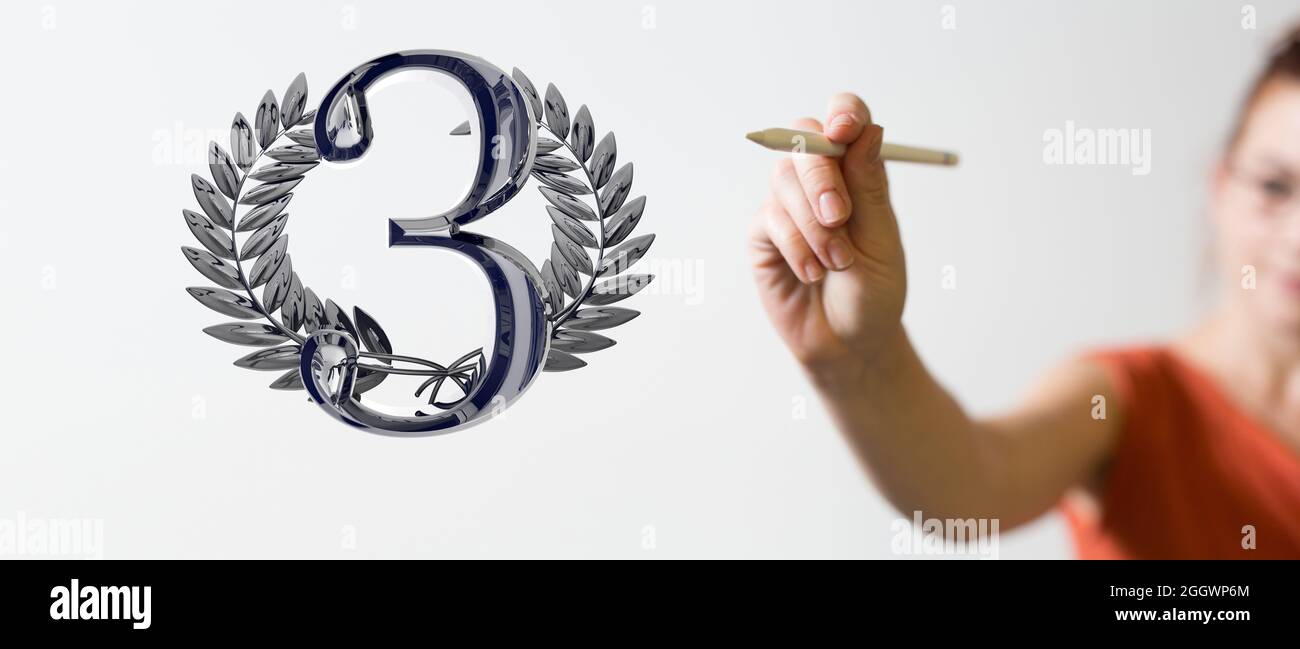 Person presenting a 3D render of third-year anniversary symbol Stock ...