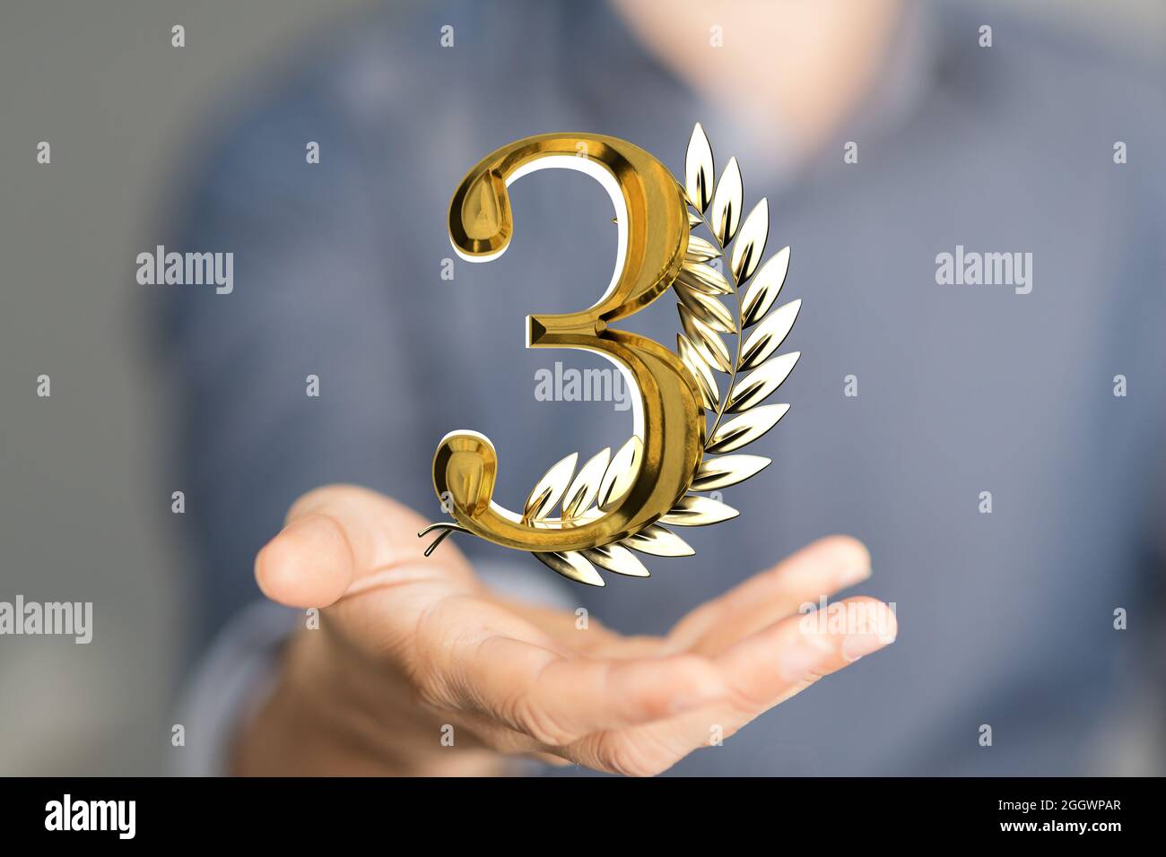 Person presenting a 3D render of third-year anniversary symbol Stock ...