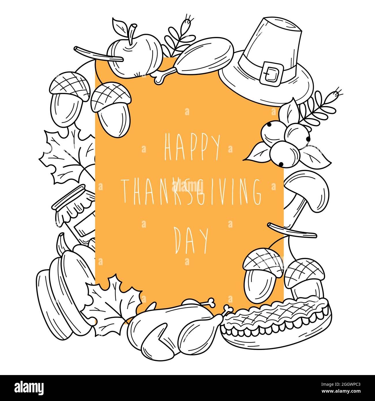 Hand drawn Thanksgiving elements for card design. Holiday card in ...