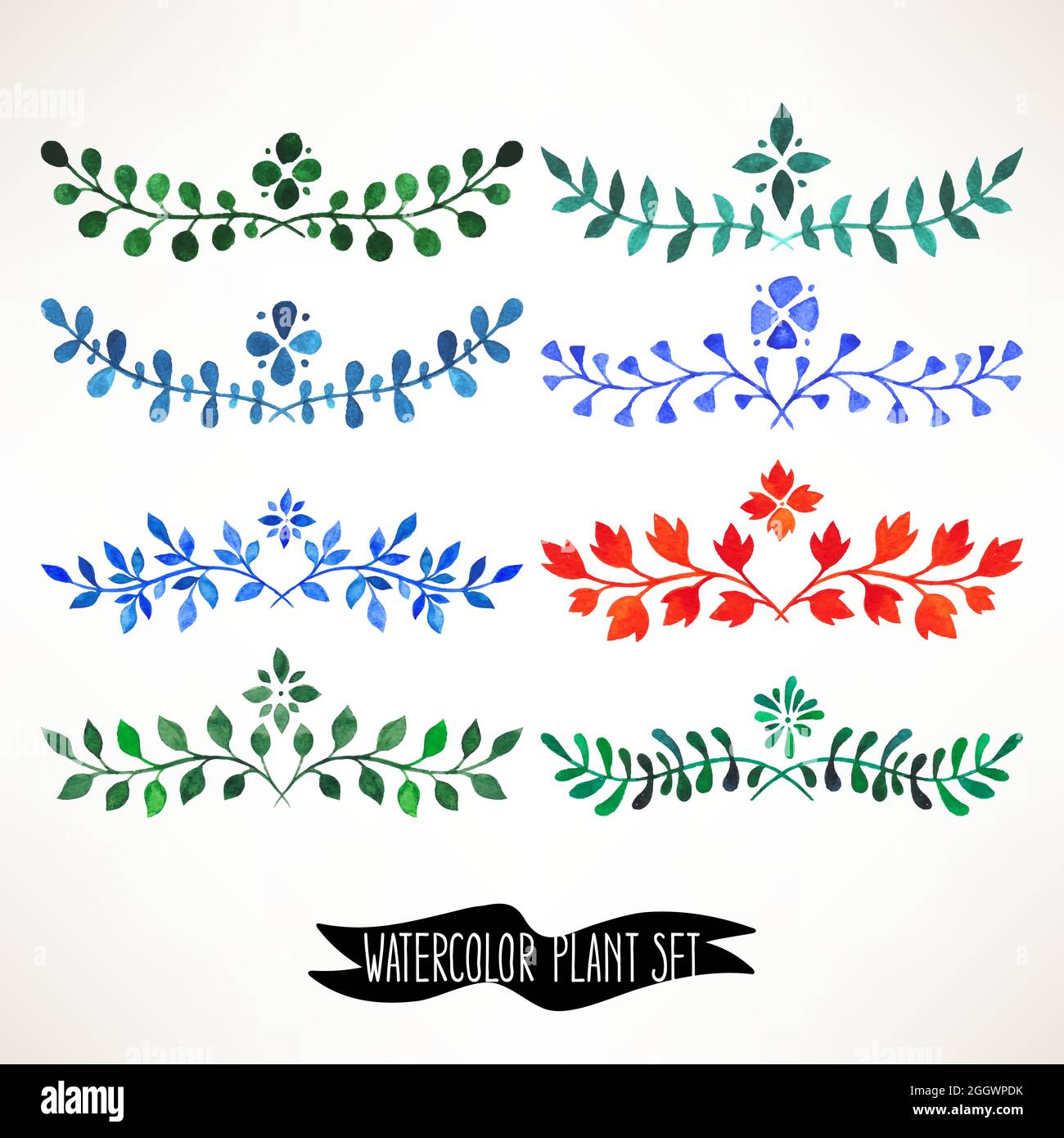 Watercolor vector set with natural borders. hand-drawn illustration ...