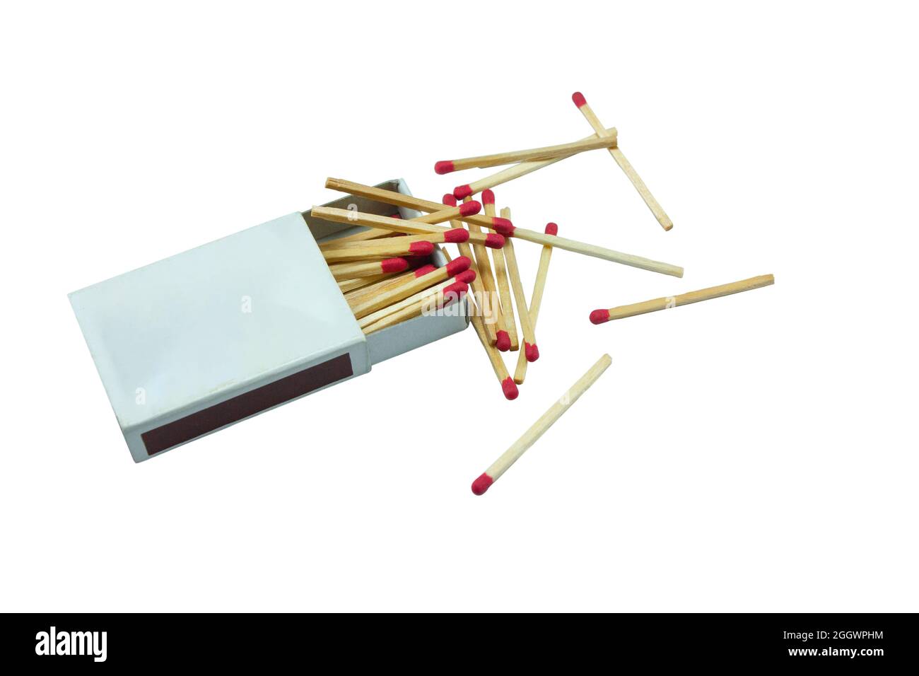 Red matchbox and matches isolated on white background. Side view and ...
