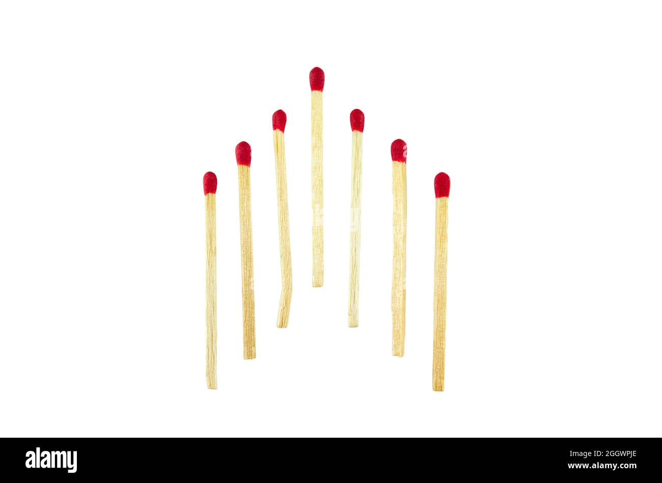 group of red matchstick Arranged in steps isolated on white background ...