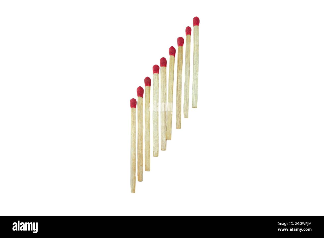 group of red matchstick Arranged in steps isolated on white background ...
