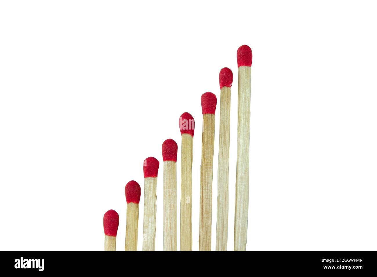 group of red matchstick Arranged in steps isolated on white background ...
