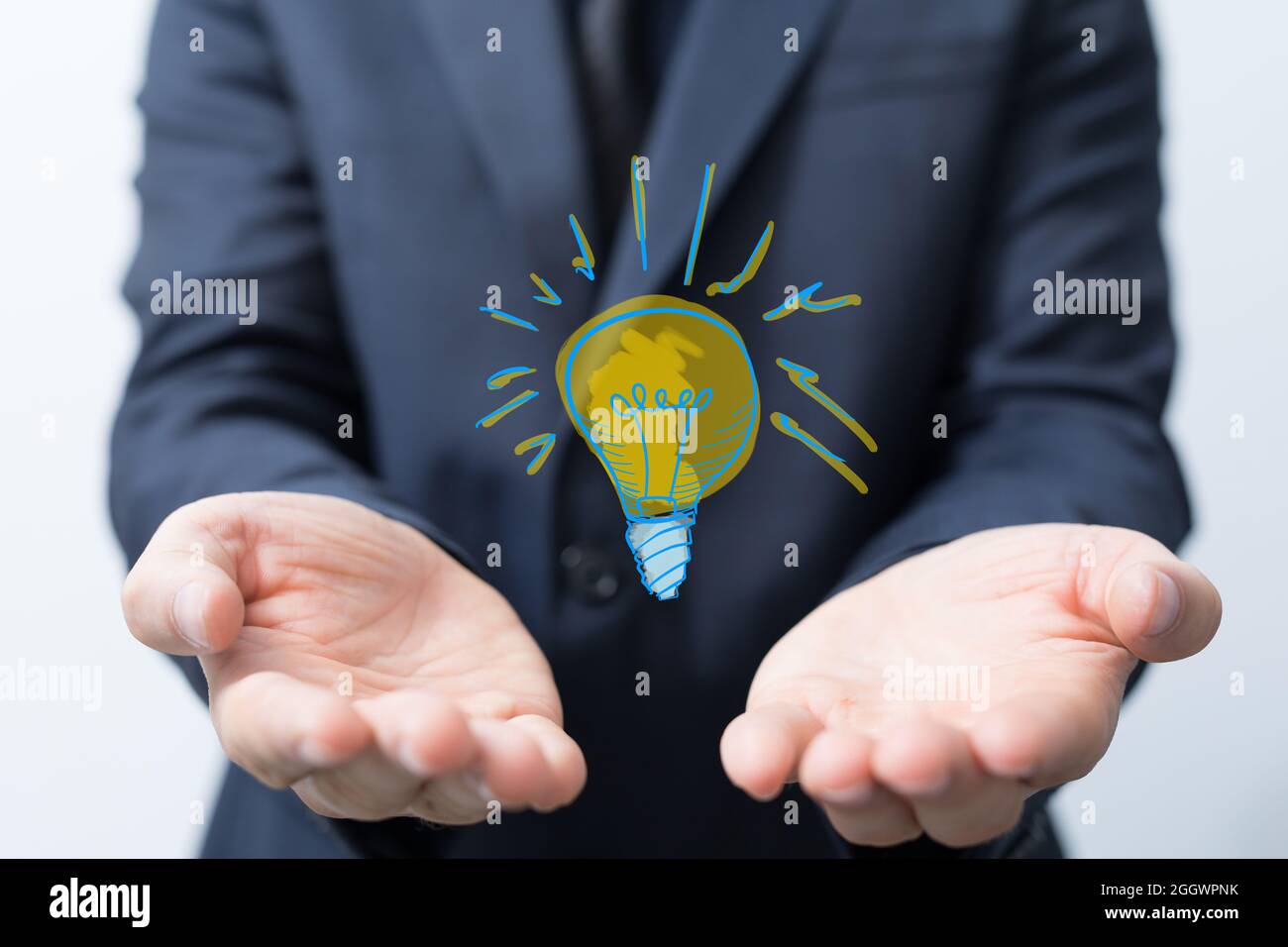 Person presenting a 3D render of business strength and success icons ...