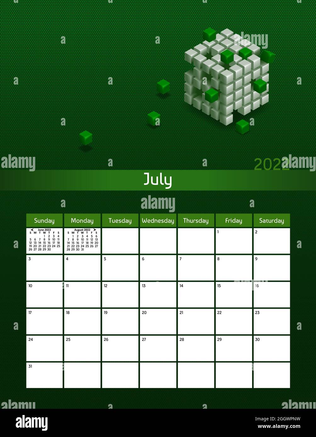 Us letter paper size vector futuristic monthly planner calendar July ...