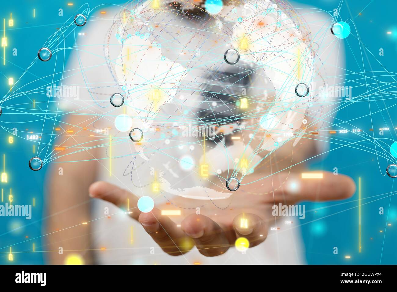 Person presenting a 3D render of Social Networking icons Stock Photo ...