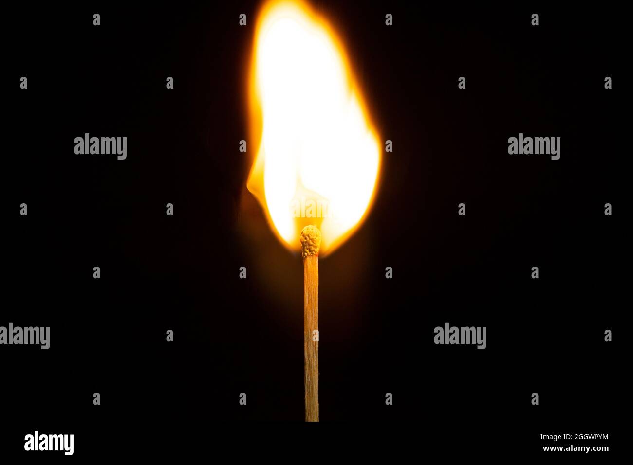 close-up Single matchstick burning isolated on black background Stock ...