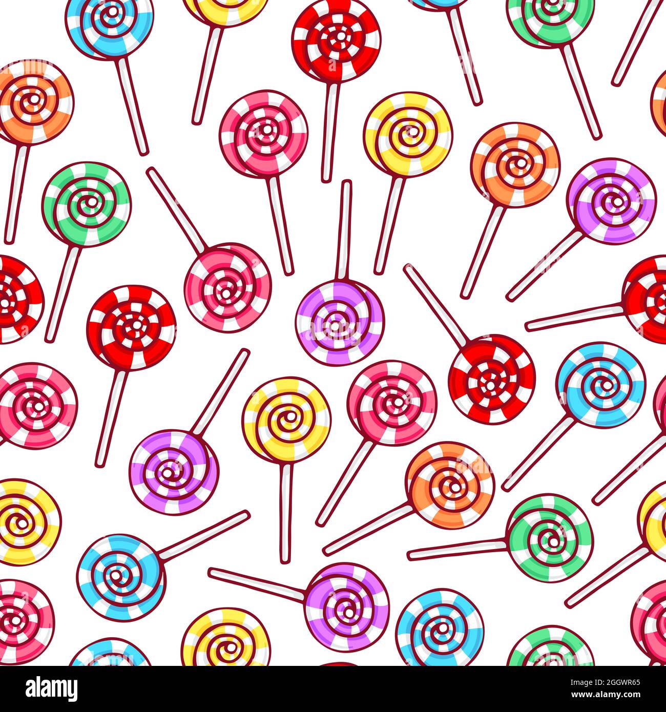 Cute seamless pattern with striped lollipops. hand-drawn illustration ...