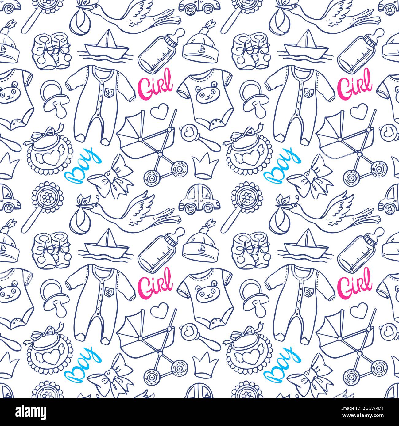 cute seamless pattern of different sketch things for children. hand ...