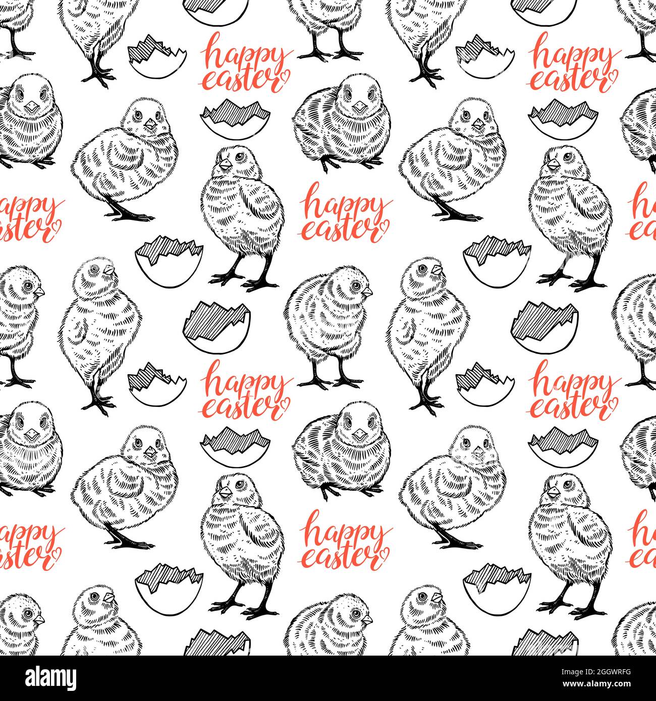 Easter chicks. Seamless background of cute sketch chicks. hand-drawn ...