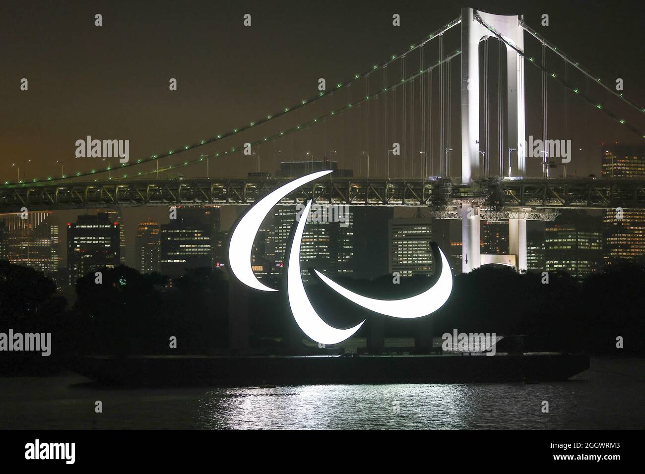 Emblem of the Tokyo 2020 Paralympic Games, Three Agitos. Tokyo, Daiba ...
