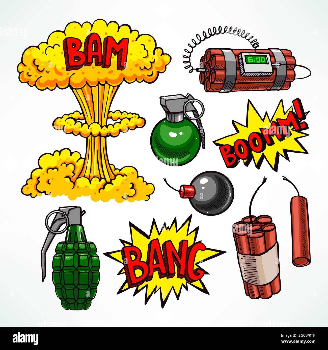 cute set of various explosive devices. hand-drawn illustration Stock ...