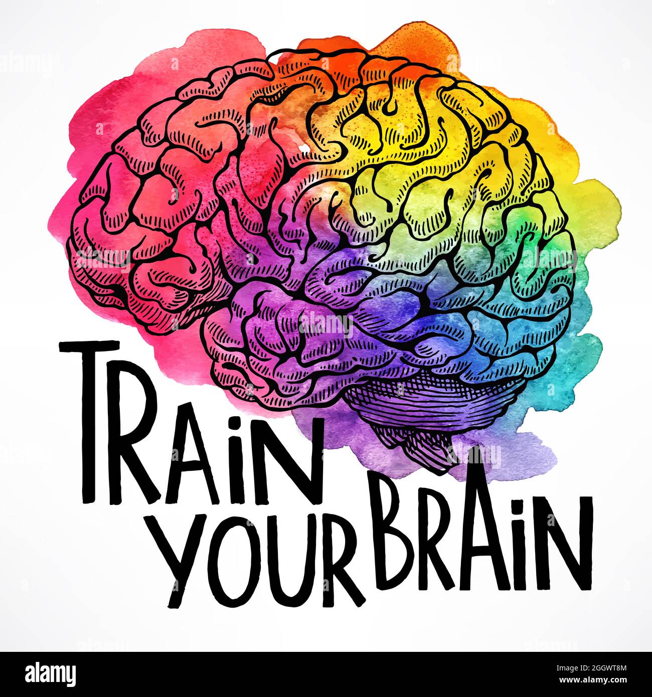Train your brain. beautiful card with a human brain and motivational ... Train your brain. beautiful card with a human brain and motivational ...