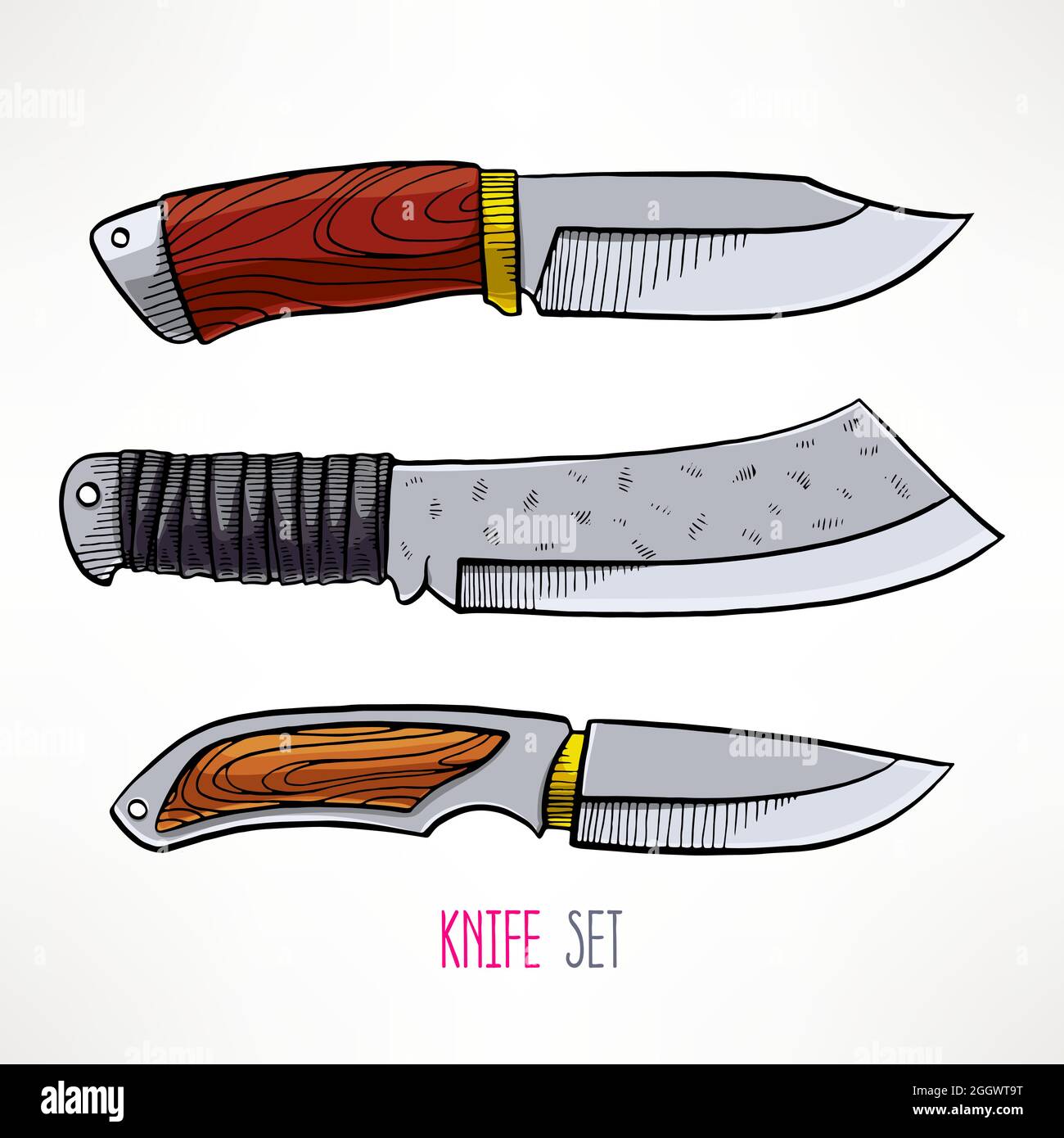 Set with three hunting knives. hand-drawn illustration Stock Vector ...