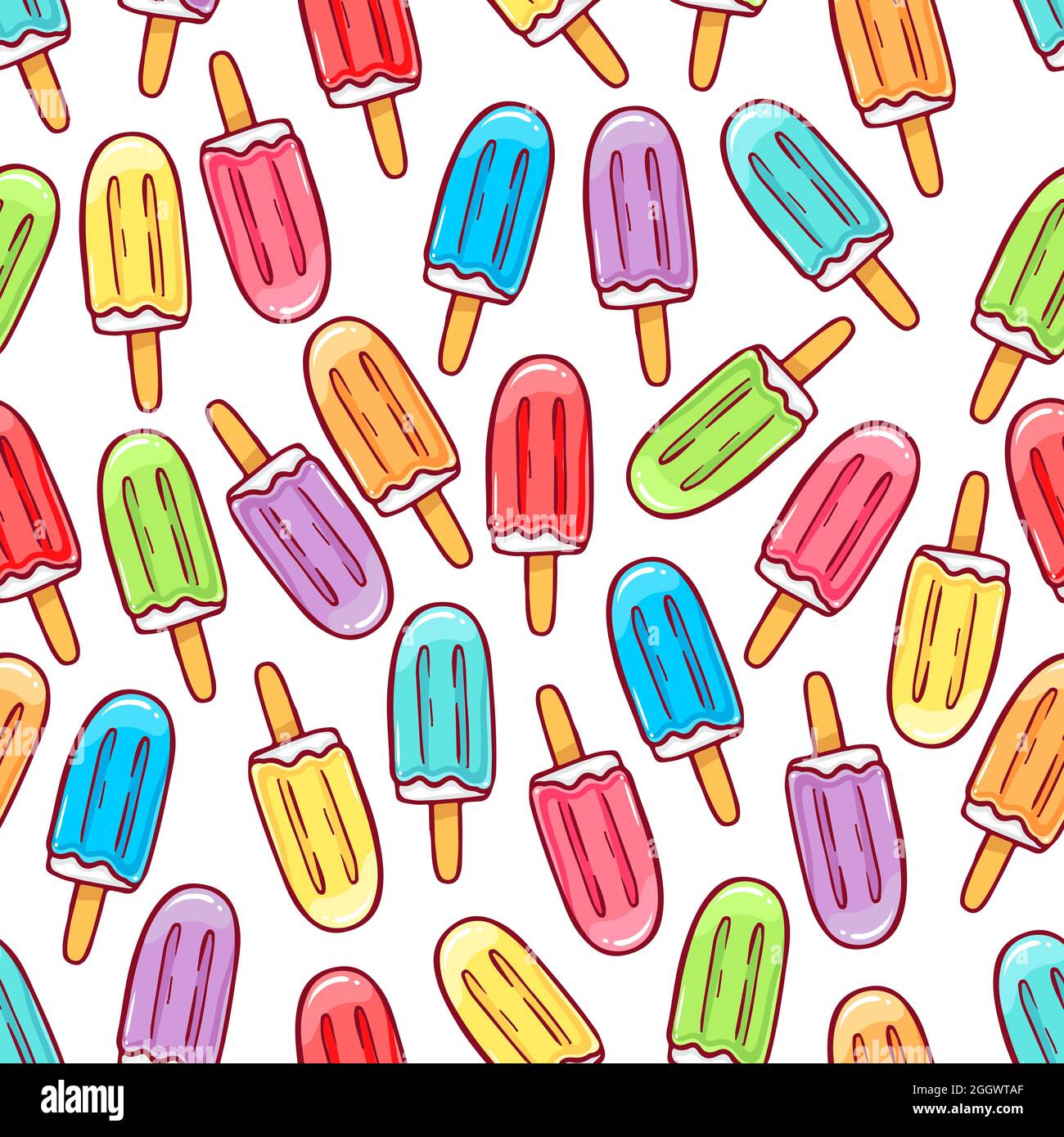 Seamless background of cute colored ice creams. hand-drawn illustration ...