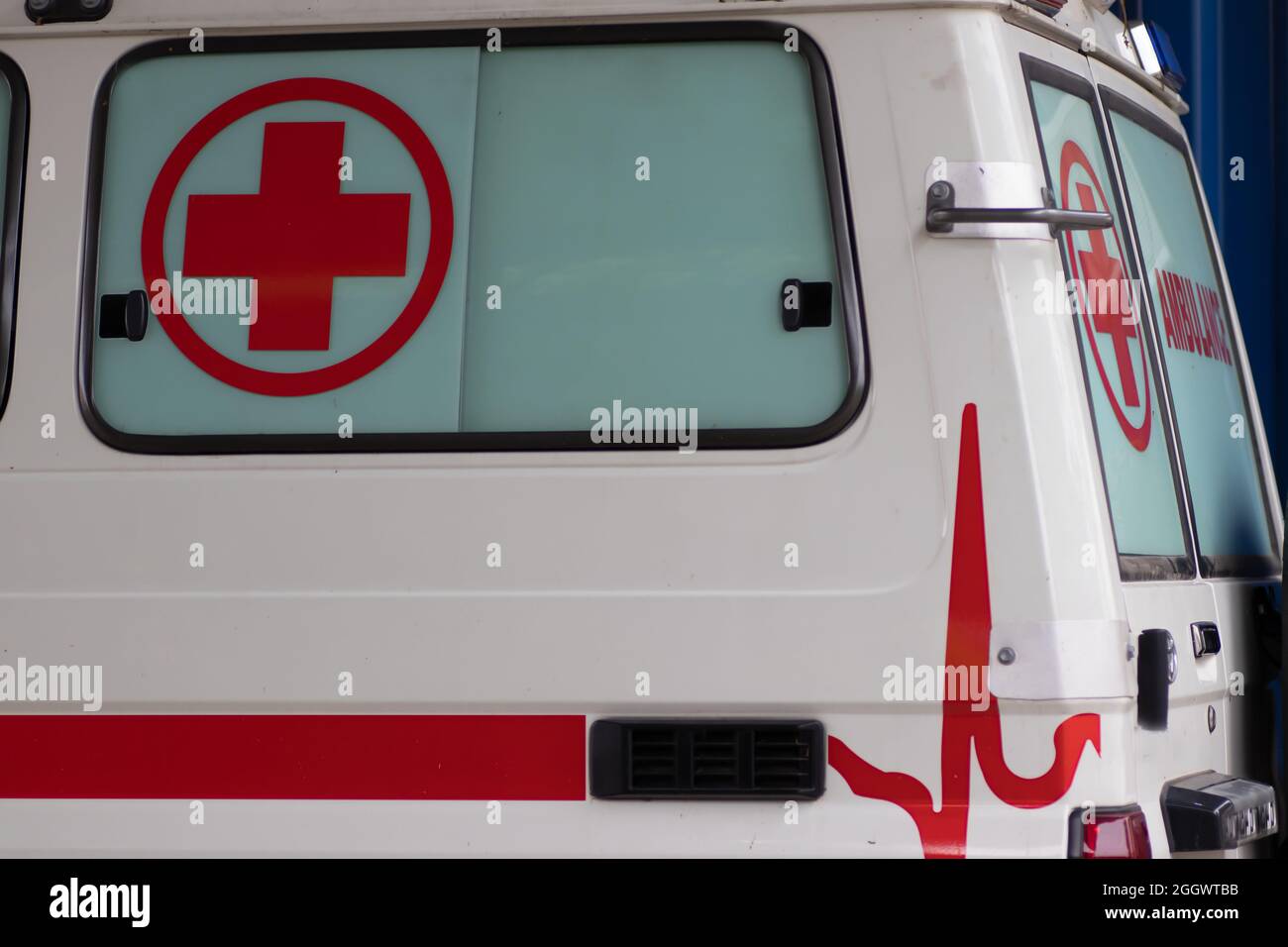 Close up of Ambulance vehicle ready for departure for emergency medical ...