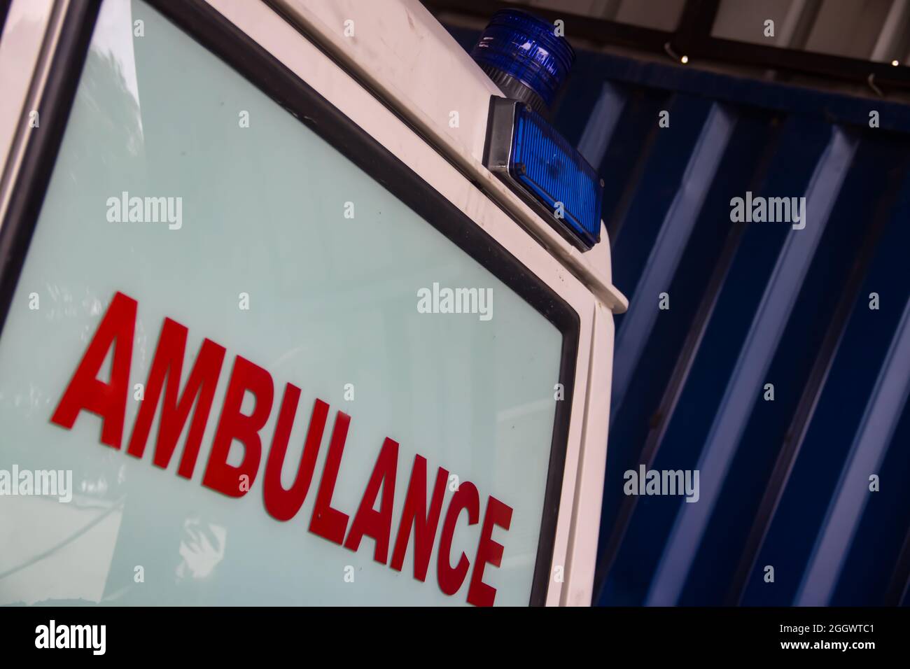 Close up of Ambulance vehicle ready for departure for emergency medical ...