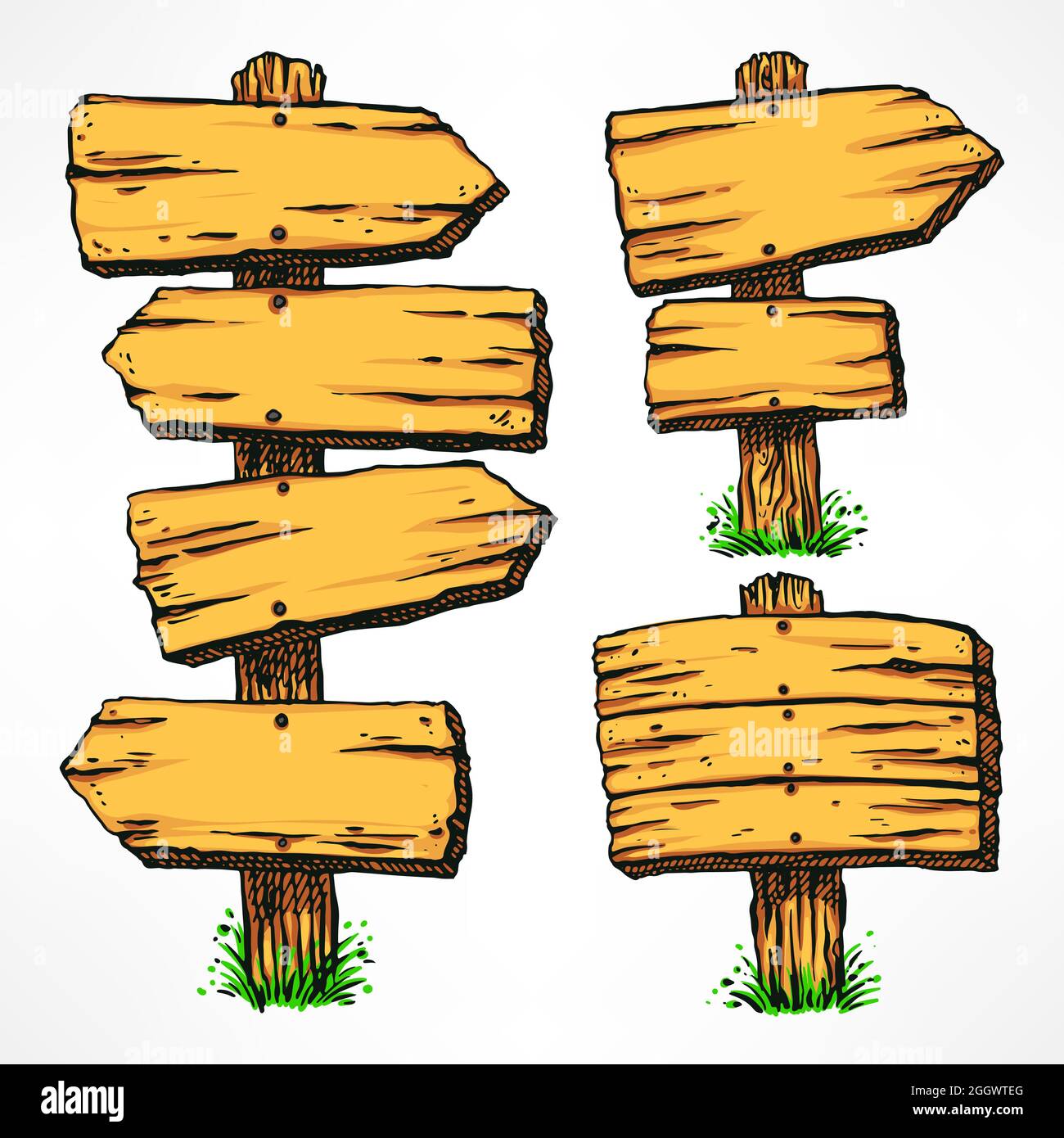 set of four wooden billboards. hand-drawn illustration Stock Vector ...