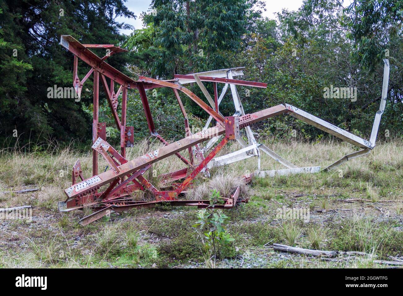 Pylon of high voltage power lines destroyed by the hurricane, Sierra ...