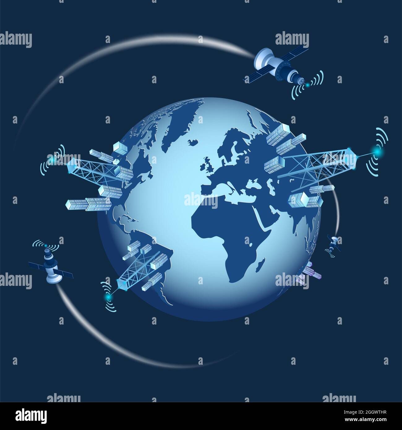 Isometric concept of high speed satellite communication 5g isolated on ...