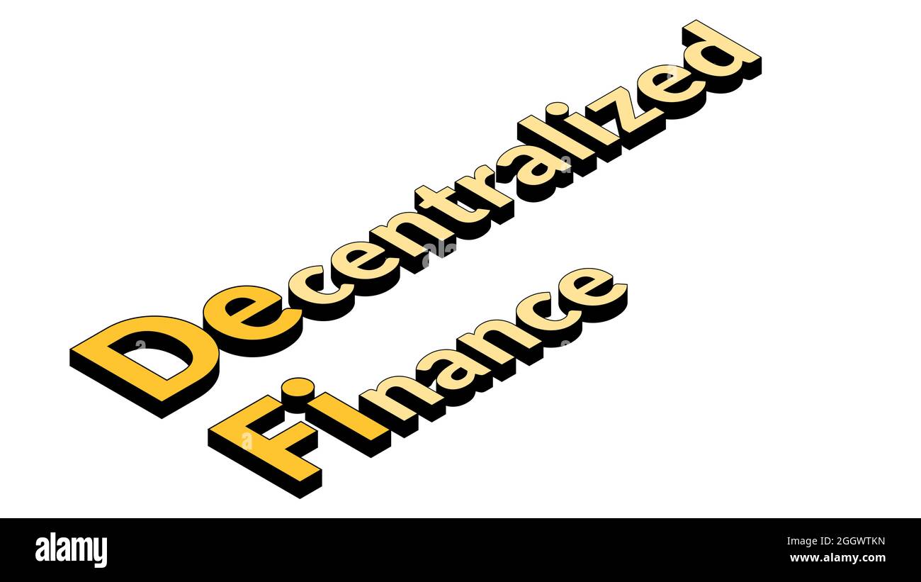 Defi - decentralized finance, isometric text isolated on white ...